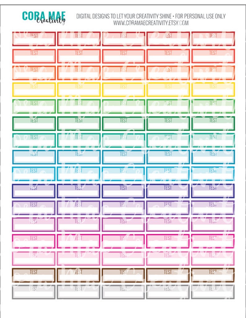 RAINBOW Test Stickers, Printable Test Stickers, Blank Test Stickers ...
