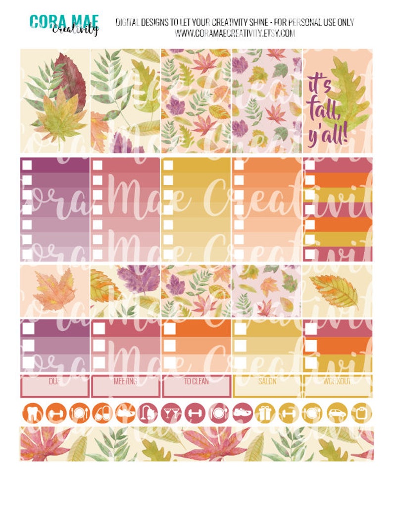 FALL Happy Planner Weekly Printable Kit, Printable Stickers, Weekly Kit ...