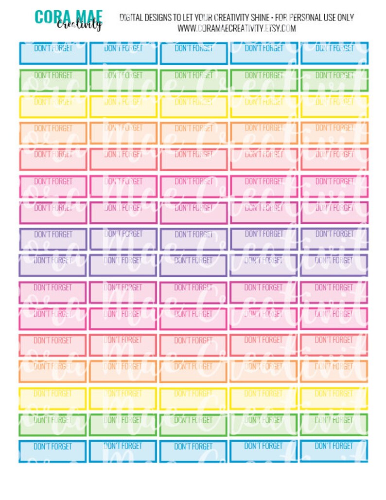 NEON Don't Forget Stickers, Printable Don't Forget Stickers, Don't ...