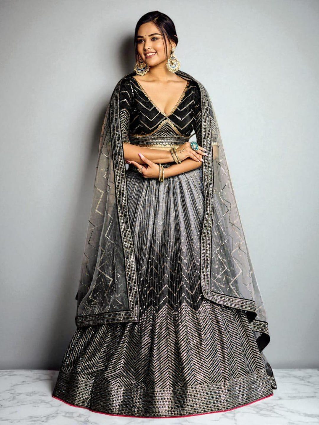 Black Sequin Lehenga Choli: Embroidered Wedding Party Wear - Etsy