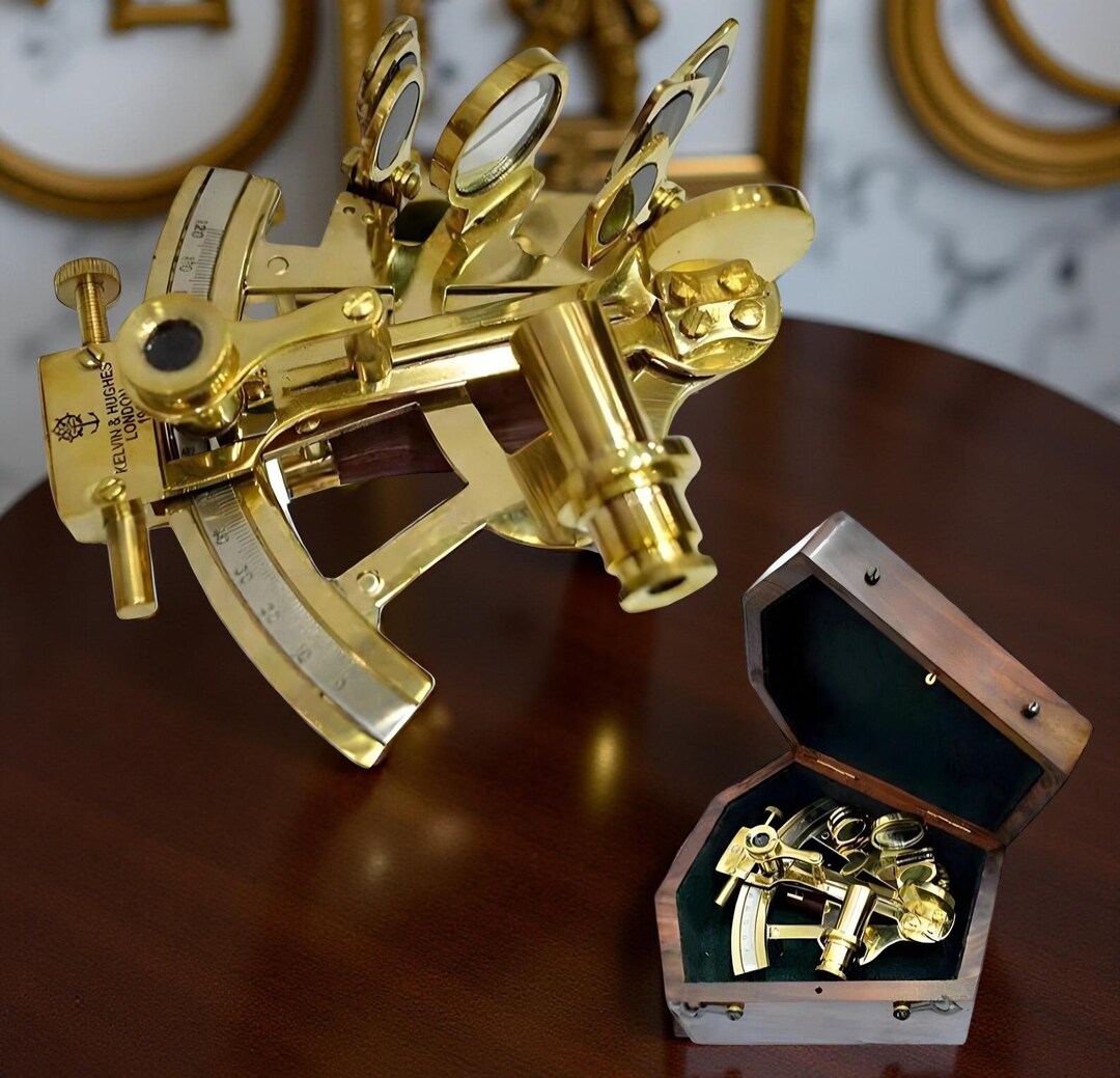 Brass Nautical Sextant With Wooden Box Vintage Maritime Navigation ...
