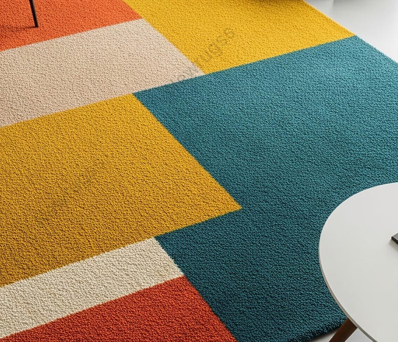 Colorful Geometric Hand Tufted Wool Rug, Mid Century Modern Indoor Area ...