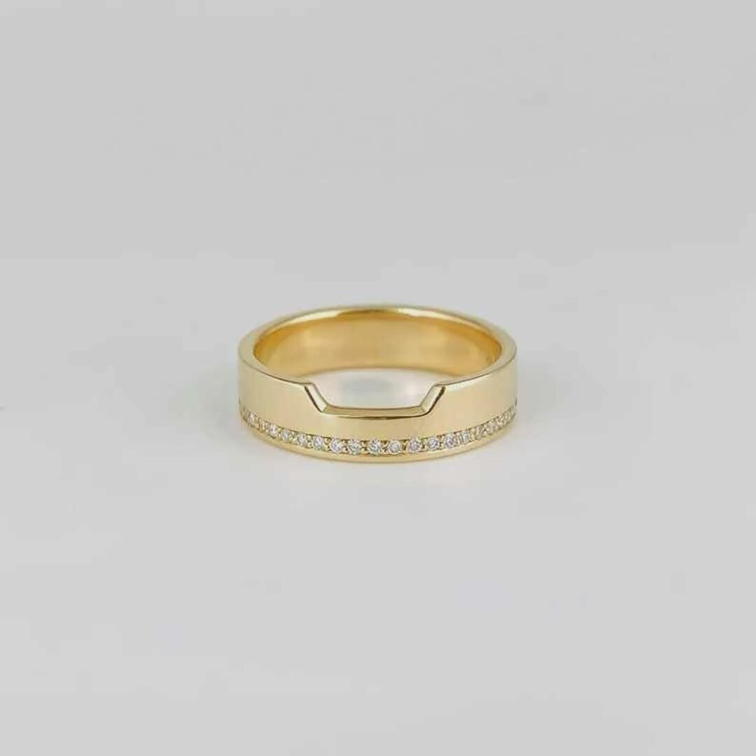 5 MM Wide Diamond Counter Wedding Band | 14k Gold Band | 0.36 TC Round ...