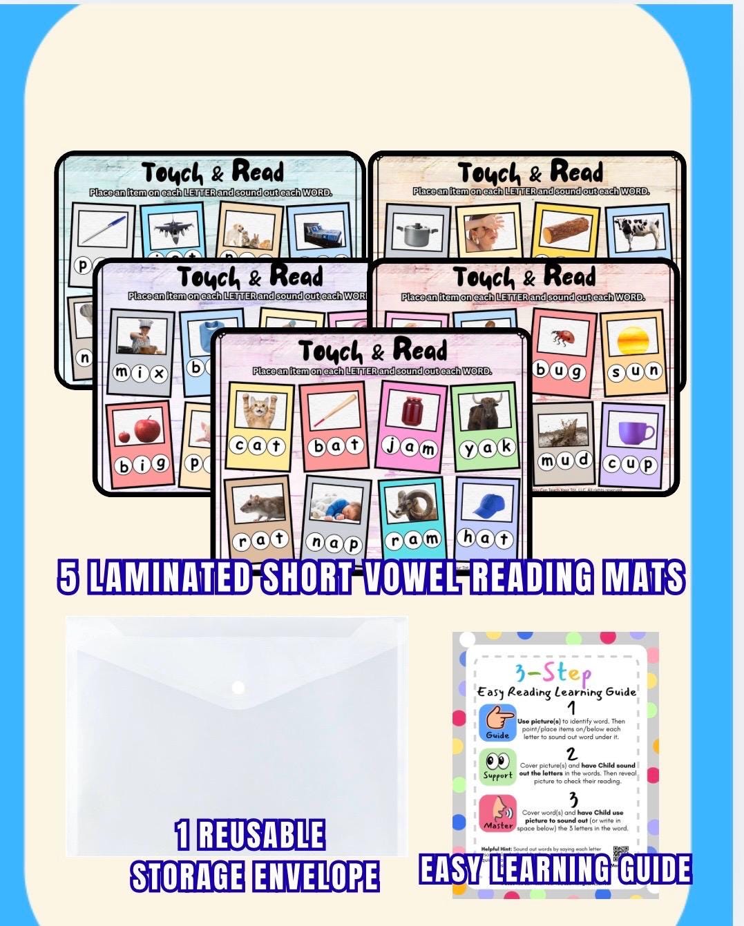 Complete Touch Read CVC Phonics Bundle | All 5 Short Vowel Mats A EIOU ...