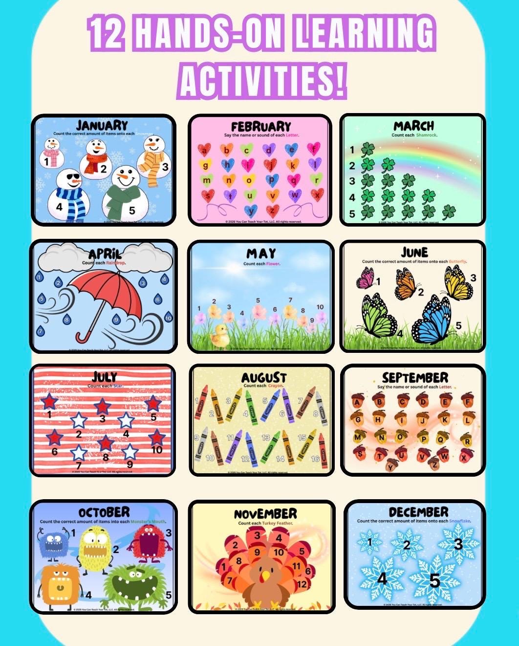 Year-round Preschool Activity Bundle, Seasonal Learning Activities ...