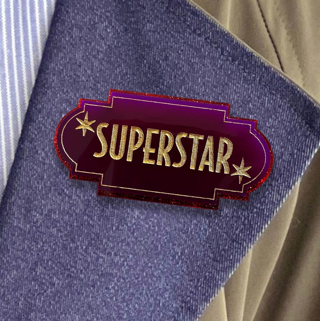 Superstar, Laser Cut Acrylic Badge, Purple and Gold Brooch, Fun Fashion ...