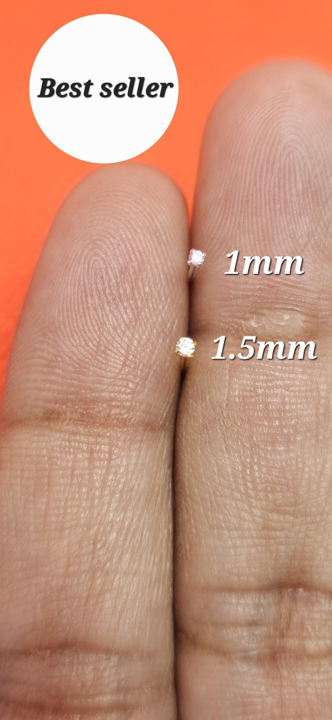 22G Gold Nose Studs - L Shape Bent Post Nose Ring Pins With 2.5mm CZ Diamond - Fine Nose Jewelry ...