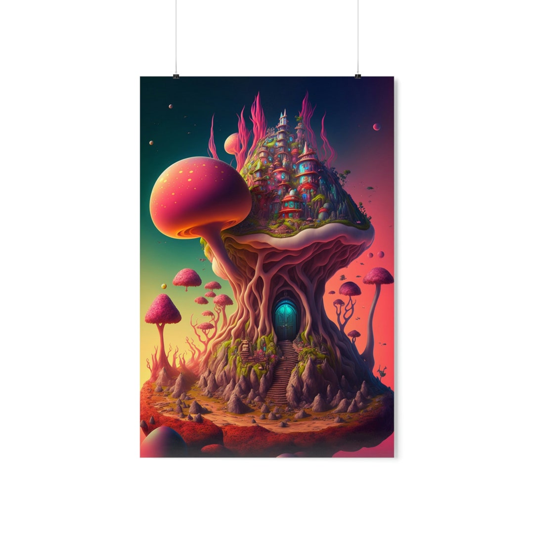 Psychedelic Treehouse Village Poster Fantasy Trippy Tripping - Etsy
