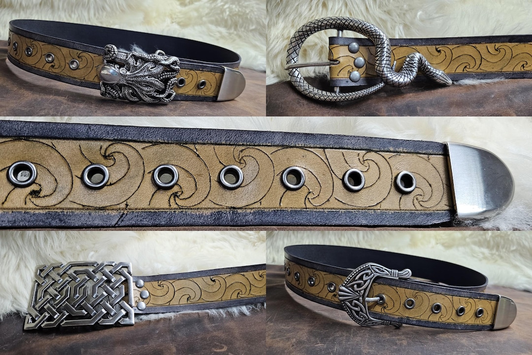 AIR ELEMENTAL Series Leather Fantasy Belt W/ Antique Nickel Hardware ...