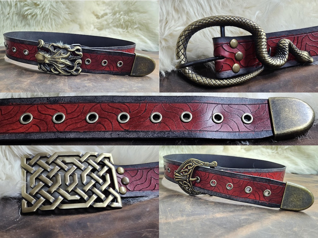 FIRE ELEMENTAL Series Leather Fantasy Belt W/ Antique Brass Hardware ...