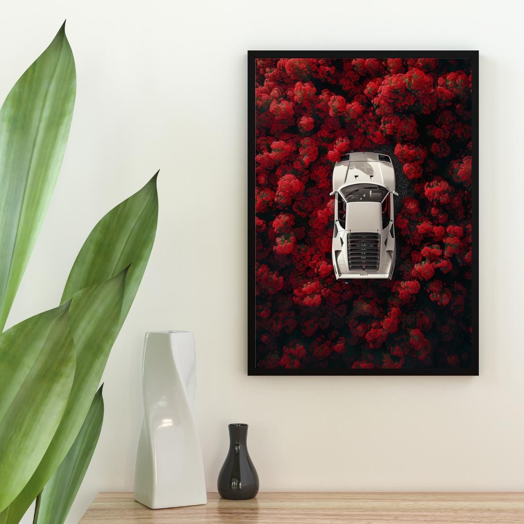 Ferrari F40 Print: Red Roses Supercar Art, Luxury Car Decor - Etsy