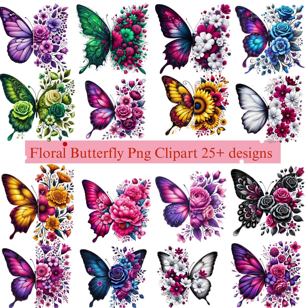 Watercolor Butterfly Clipart Bundle: Floral PNG Graphics - Etsy