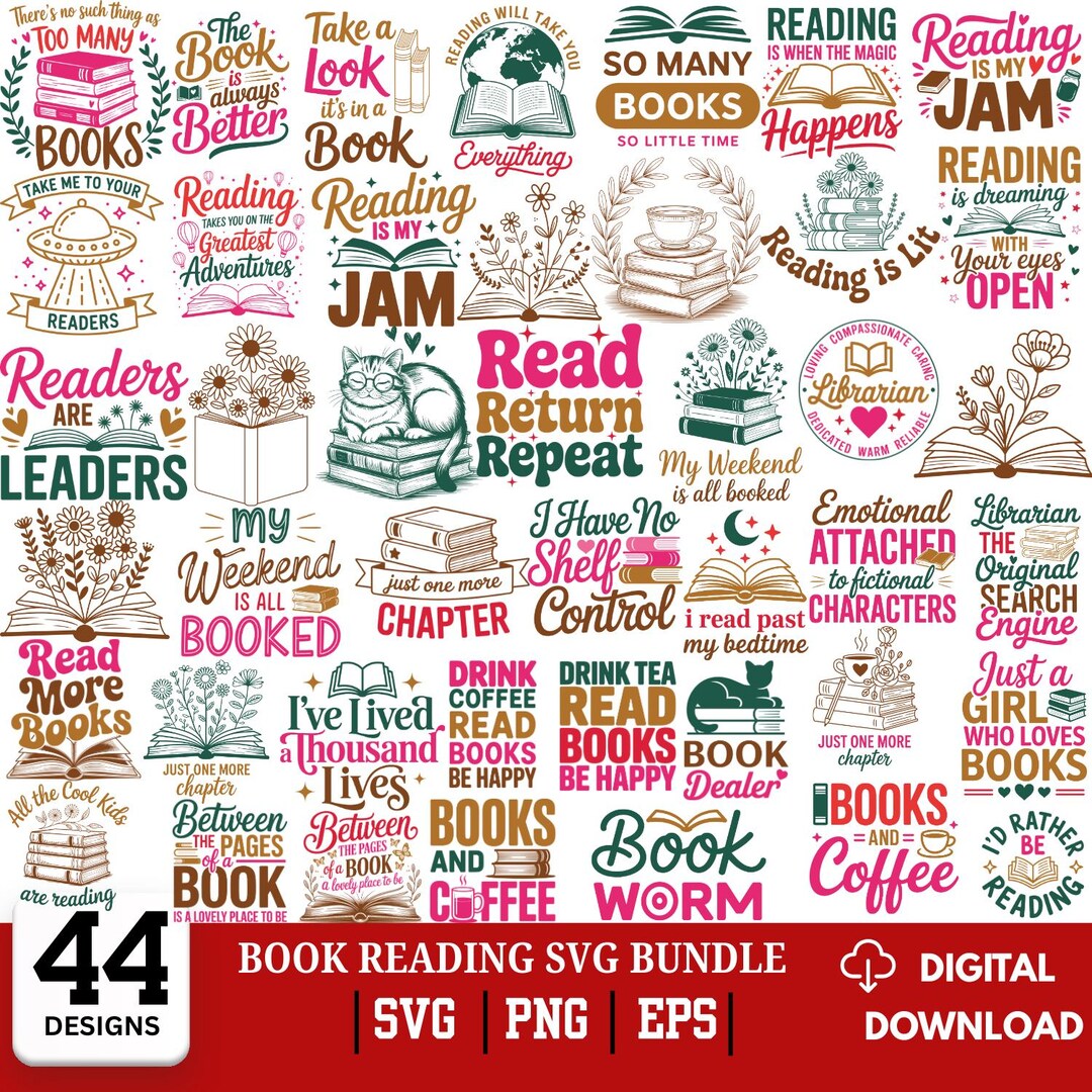 Book Lover SVG Bundle, Reading Quotes, Floral Books (digital Download ...