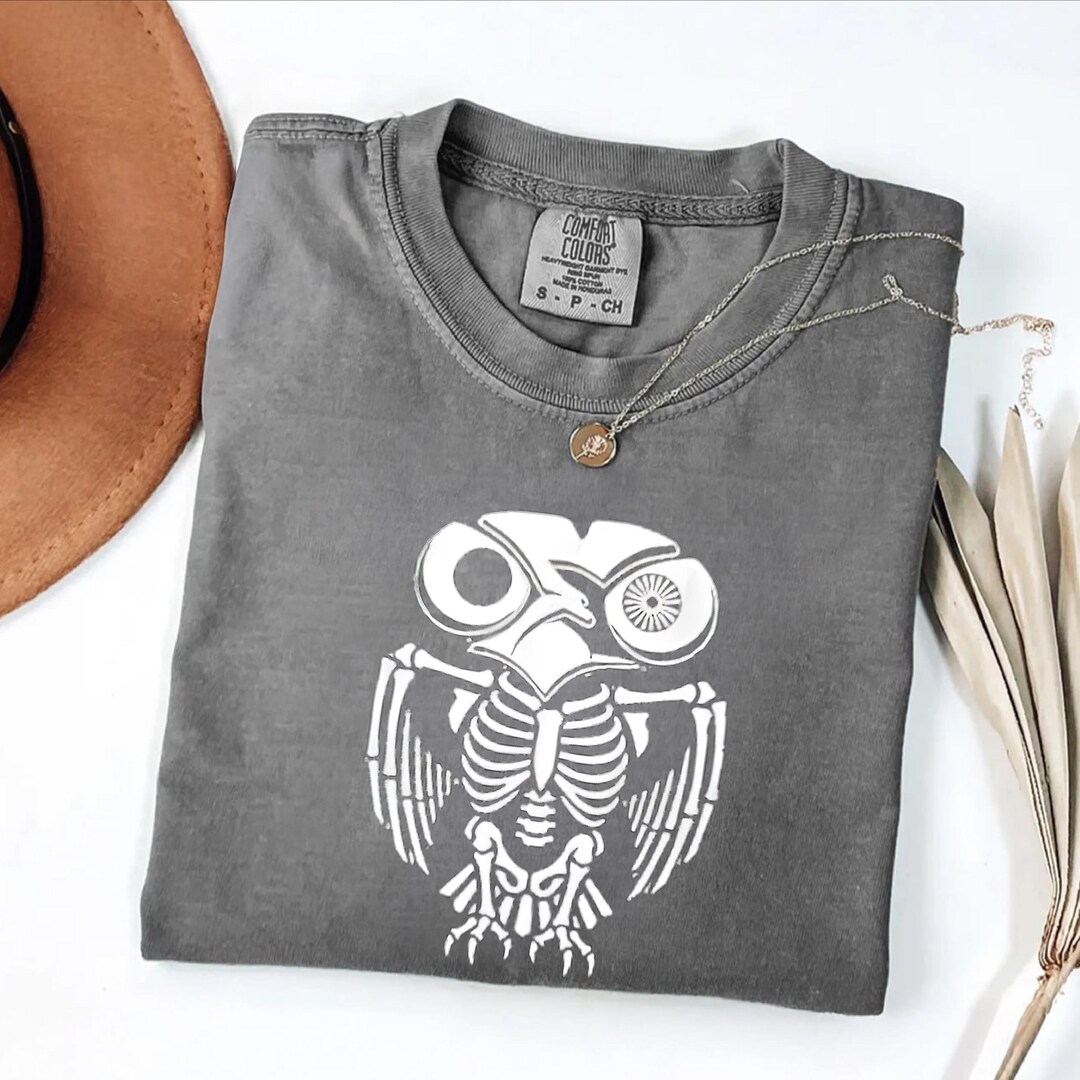 Comfort Colors Gothic Skeleton Owl Graphic Tee - Spooky Minimal Bird ...