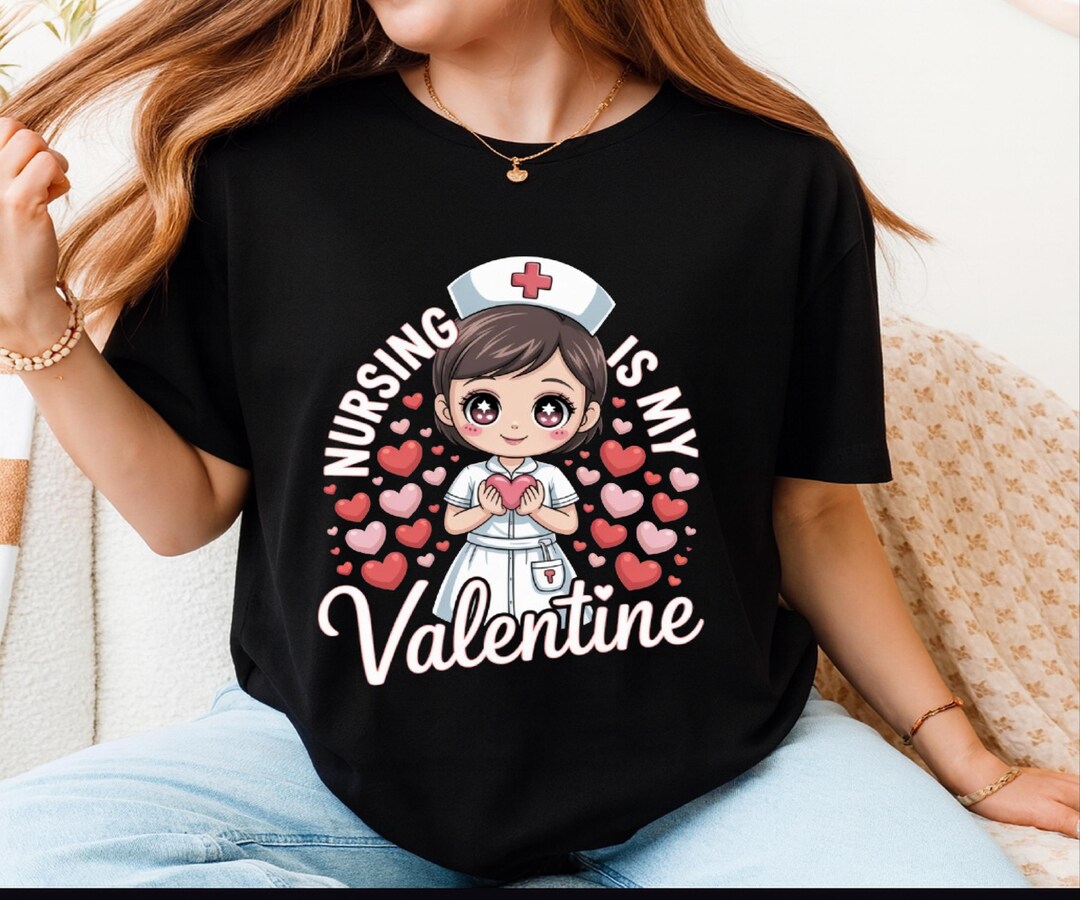 Valentine Nurse Cute Chibi T Sheirt Illustration Tee| Hearts, Medical ...