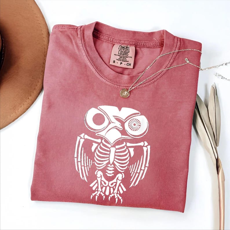 Comfort Colors Gothic Skeleton Owl Graphic Tee - Spooky Minimal Bird ...