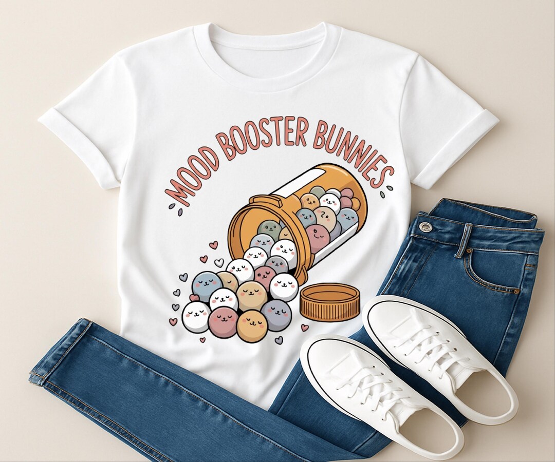 Cute Bunny Mood Booster T-shirt | Kawaii Rabbit Graphic Tee | Emotional ...