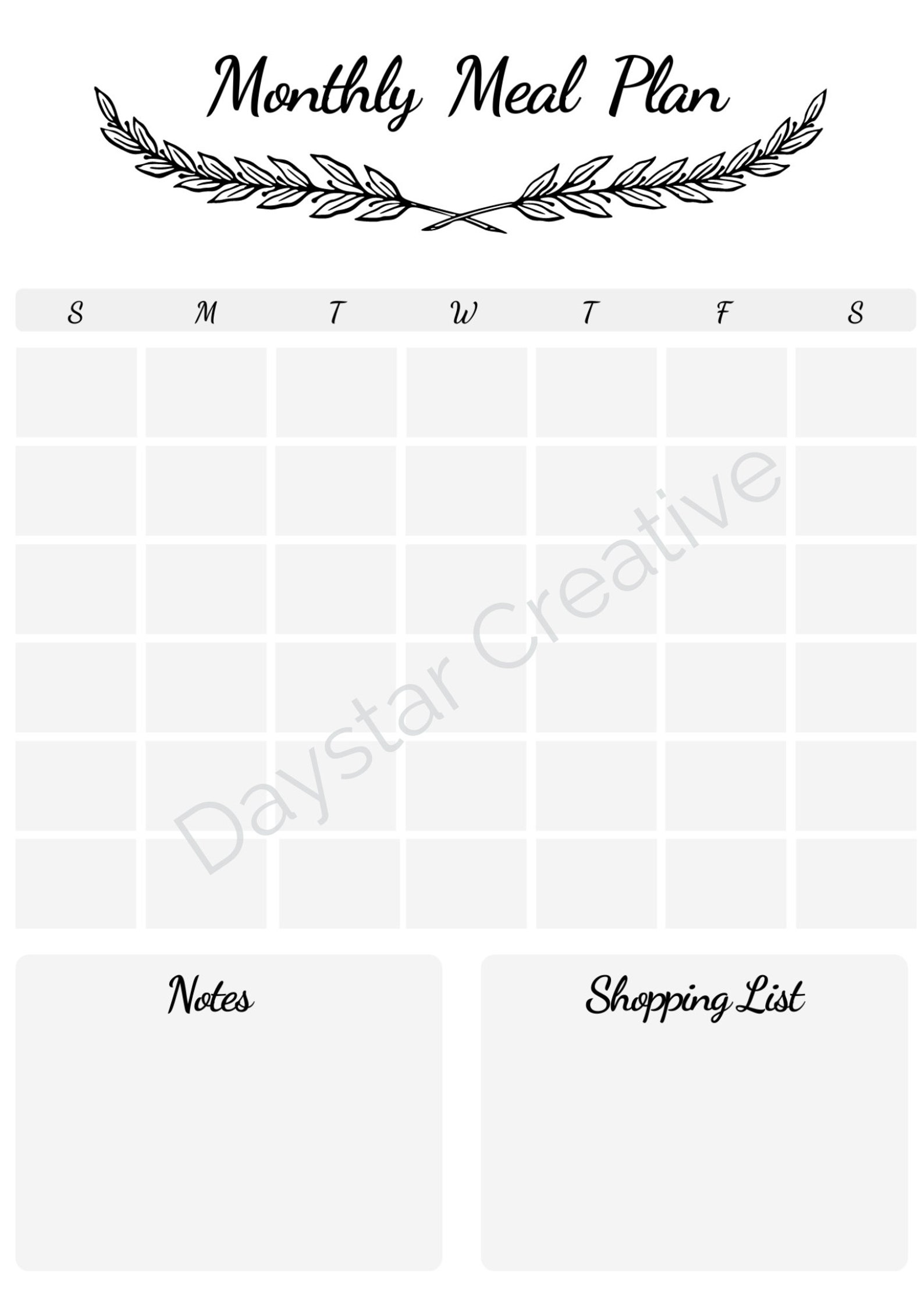 Simple Black and White Meal Planner Digital Download - Etsy