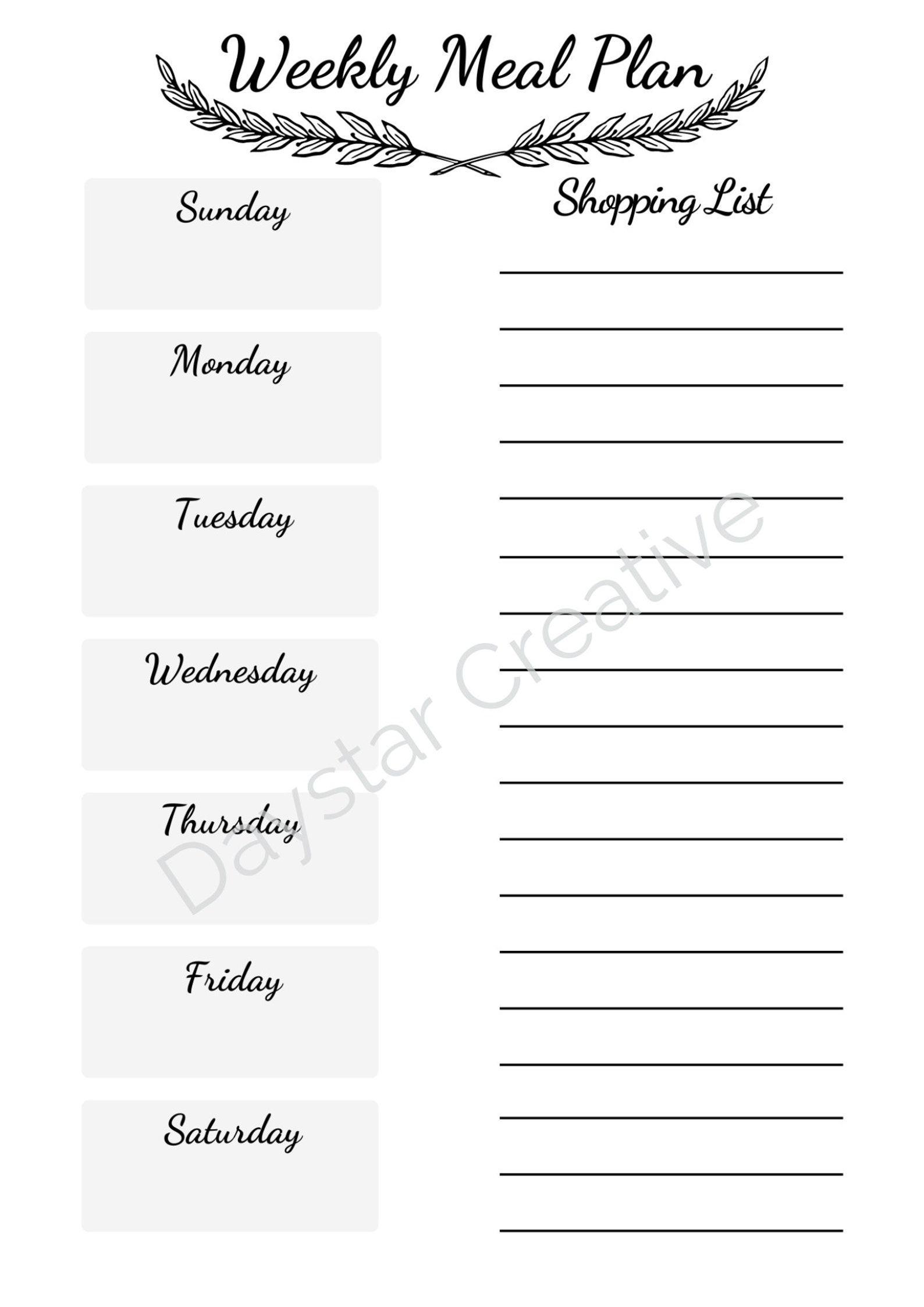 Simple Black and White Meal Planner Digital Download - Etsy