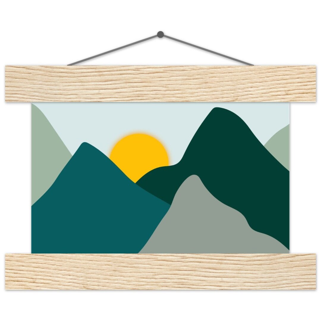 Stylish Teal Boho Mountains Poster Set With Hanging Kit - Etsy