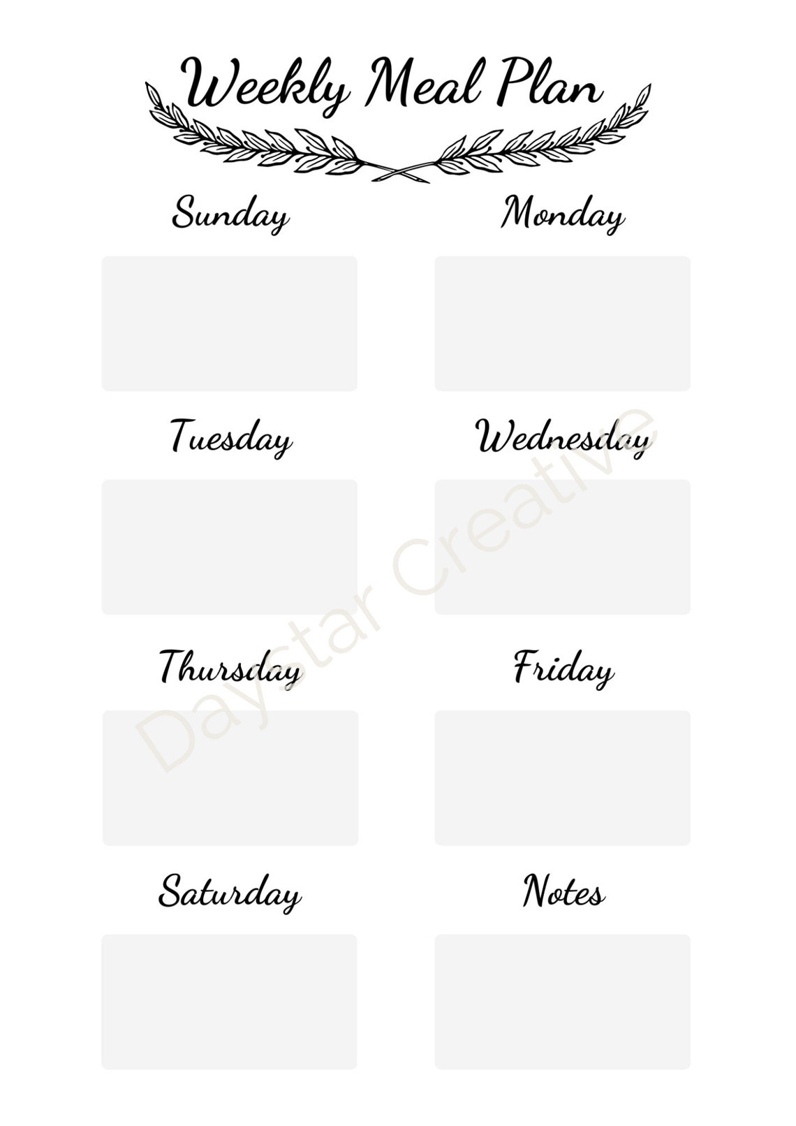 Simple Black and White Meal Planner Digital Download - Etsy