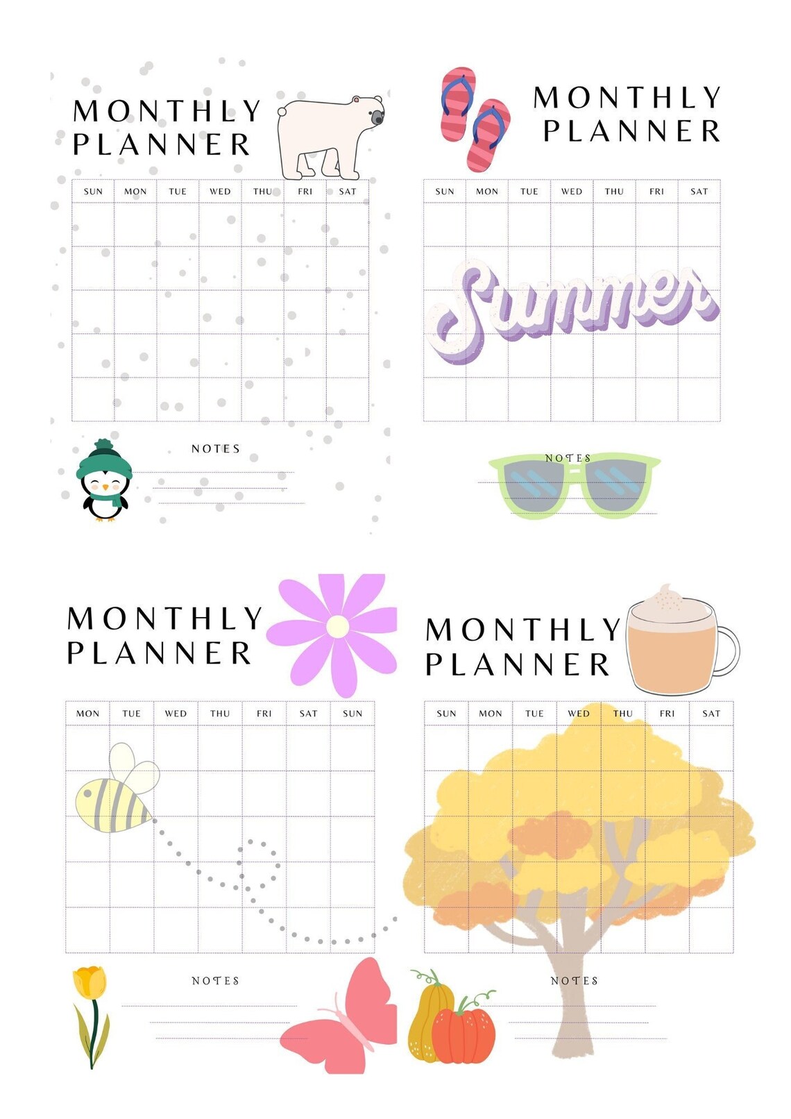 Seasons Monthly Planner | Winter, Summer, Spring, Autumn | Digital ...