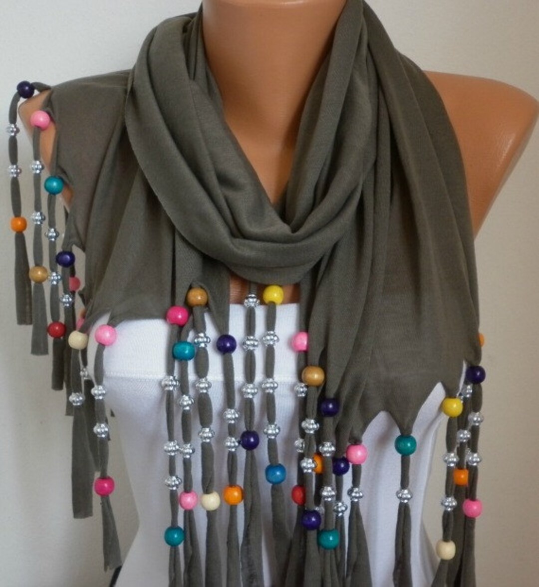 Dark Beige Bead Tricot Scarf,bridal Shawl,wedding Scarf,necklace,gift ...