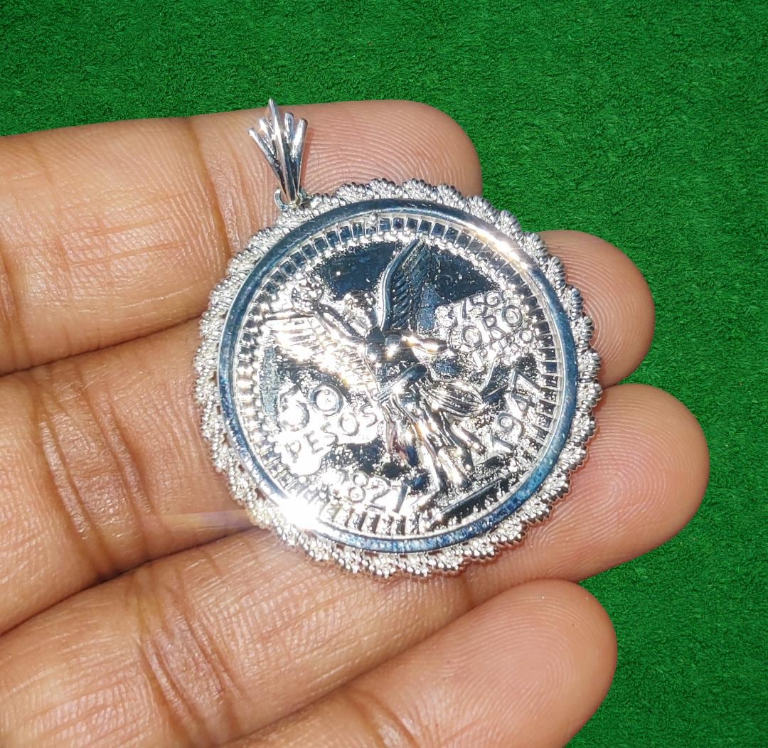 Centenario Coin Pendant: Hip Hop 14K White Gold Plated 925 Sterling ...
