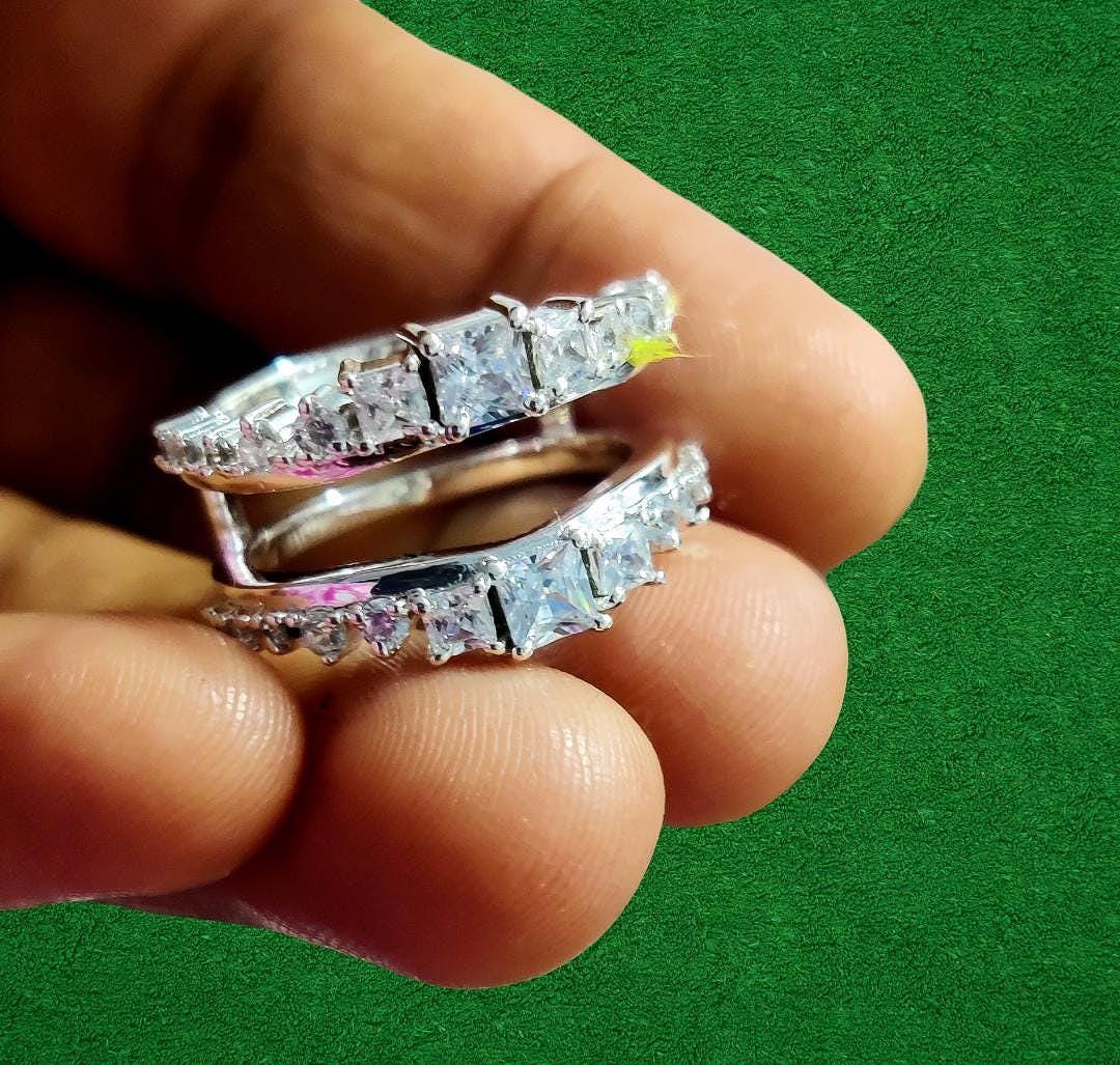 Simulated Diamond Princess Cut Sterling Silver Ring Enhancer, 14K White ...