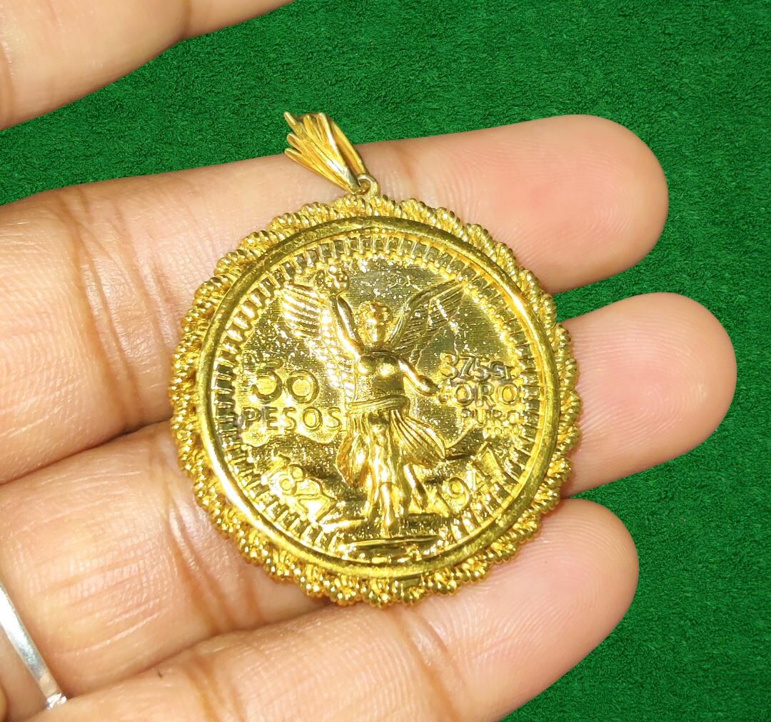 Hip Hop Mexican Centenario Coin Pendant 14K Yellow Gold Plated 925 ...