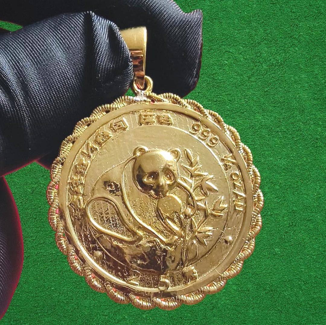 Hip Hop Panda Coin Pendant: 14K Yellow Gold Plated Sterling Silver - Etsy