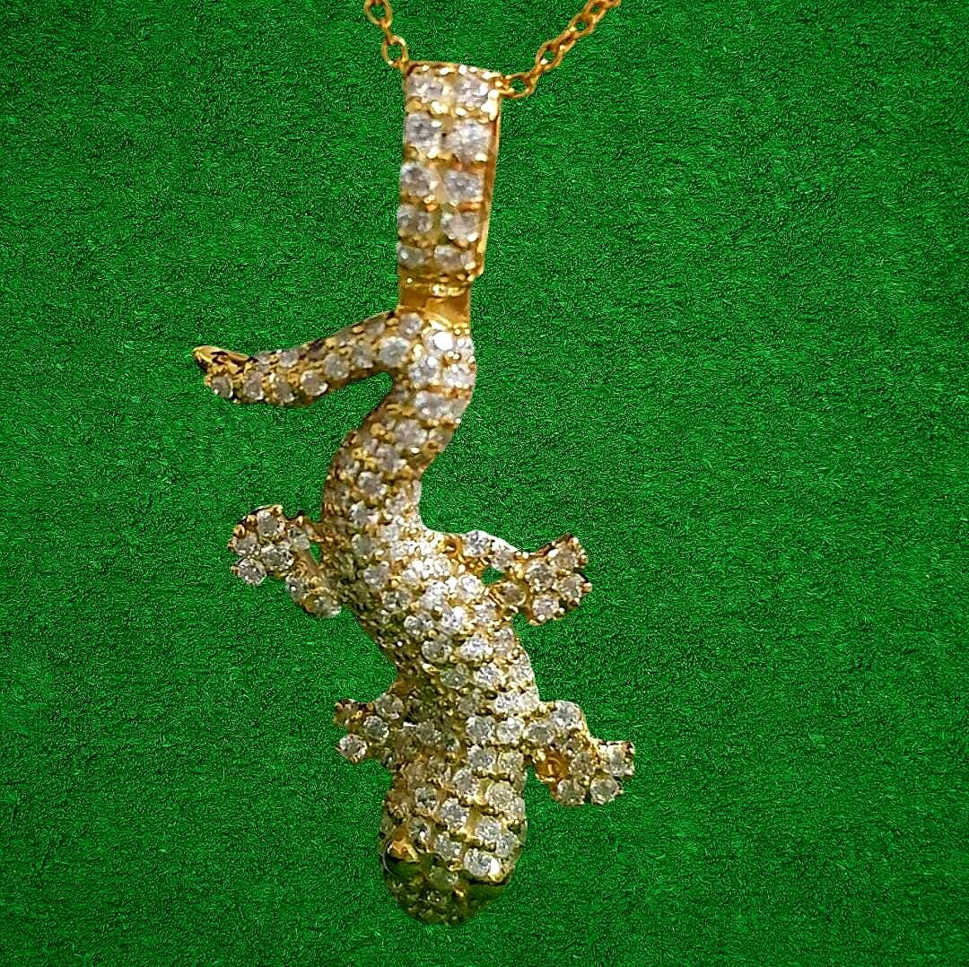 Diamond Lizard Pendant: 14K Yellow Gold Plated Sterling Silver - Etsy
