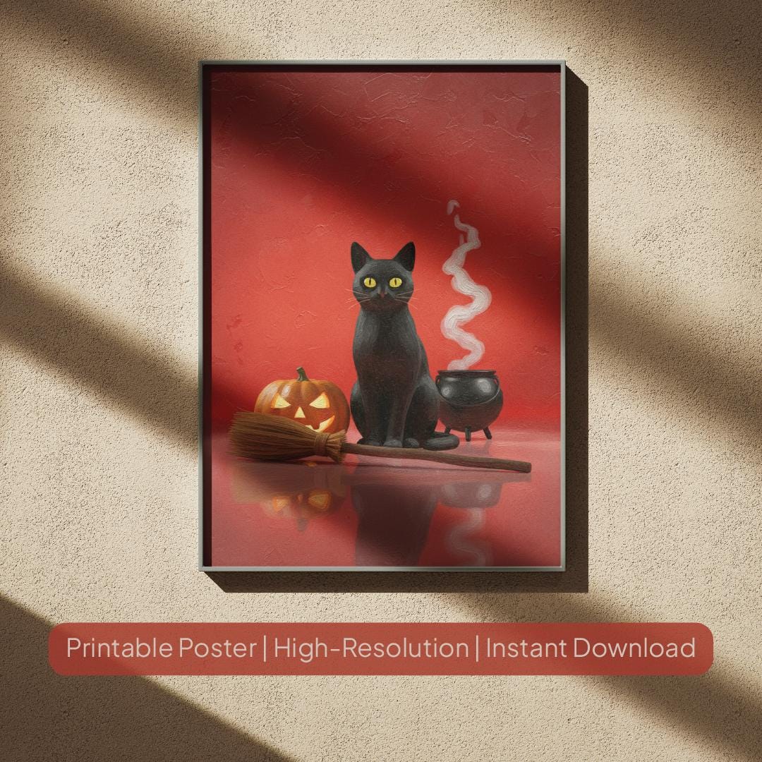 Minimalist Black Cat Halloween Printable Art: Spooky Kids Room Decor ...