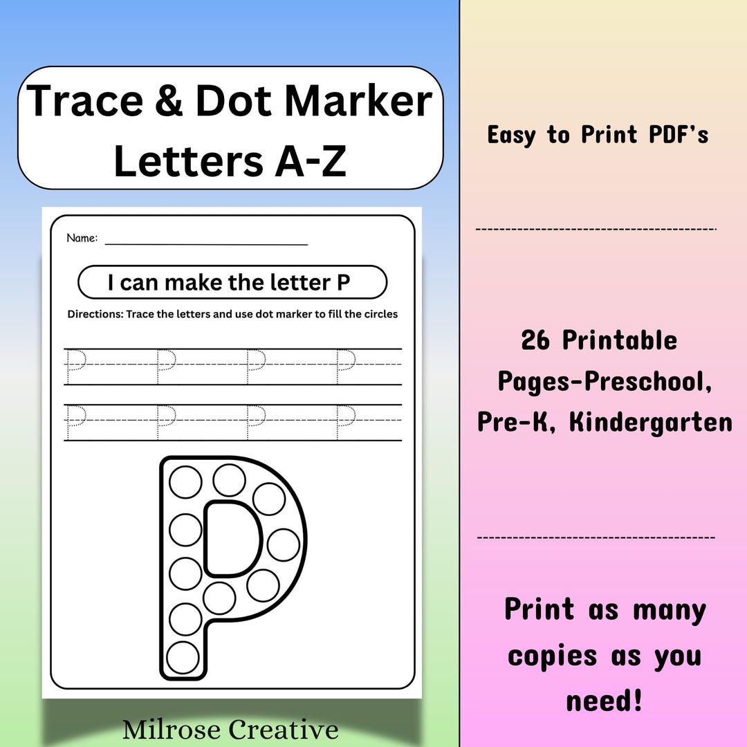 Alphabet Tracing Worksheets: Dot Marker Letters A-Z (PDF Printable ...