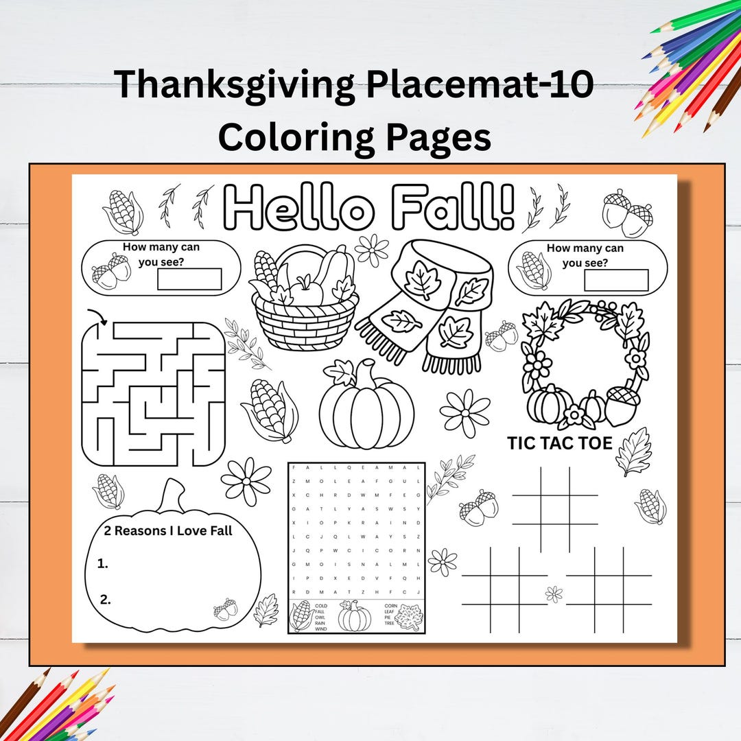 Thanksgiving Placemat & Coloring Pages: Fall Activity Sheets (PDF) - Etsy