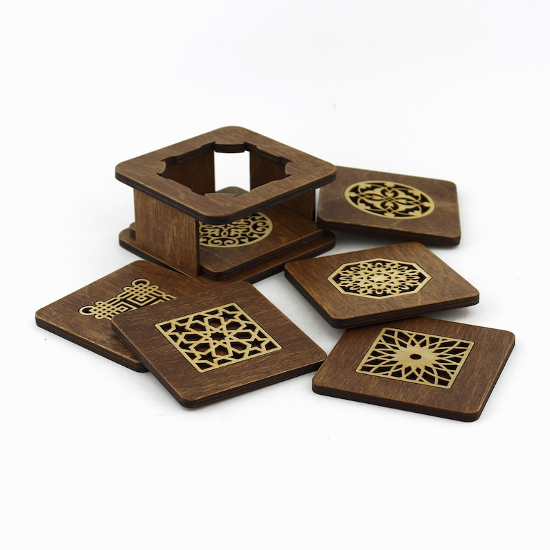 Laser Cut Coaster File | Set of 6 Wooden Coasters, CNC, SVG (digital ...