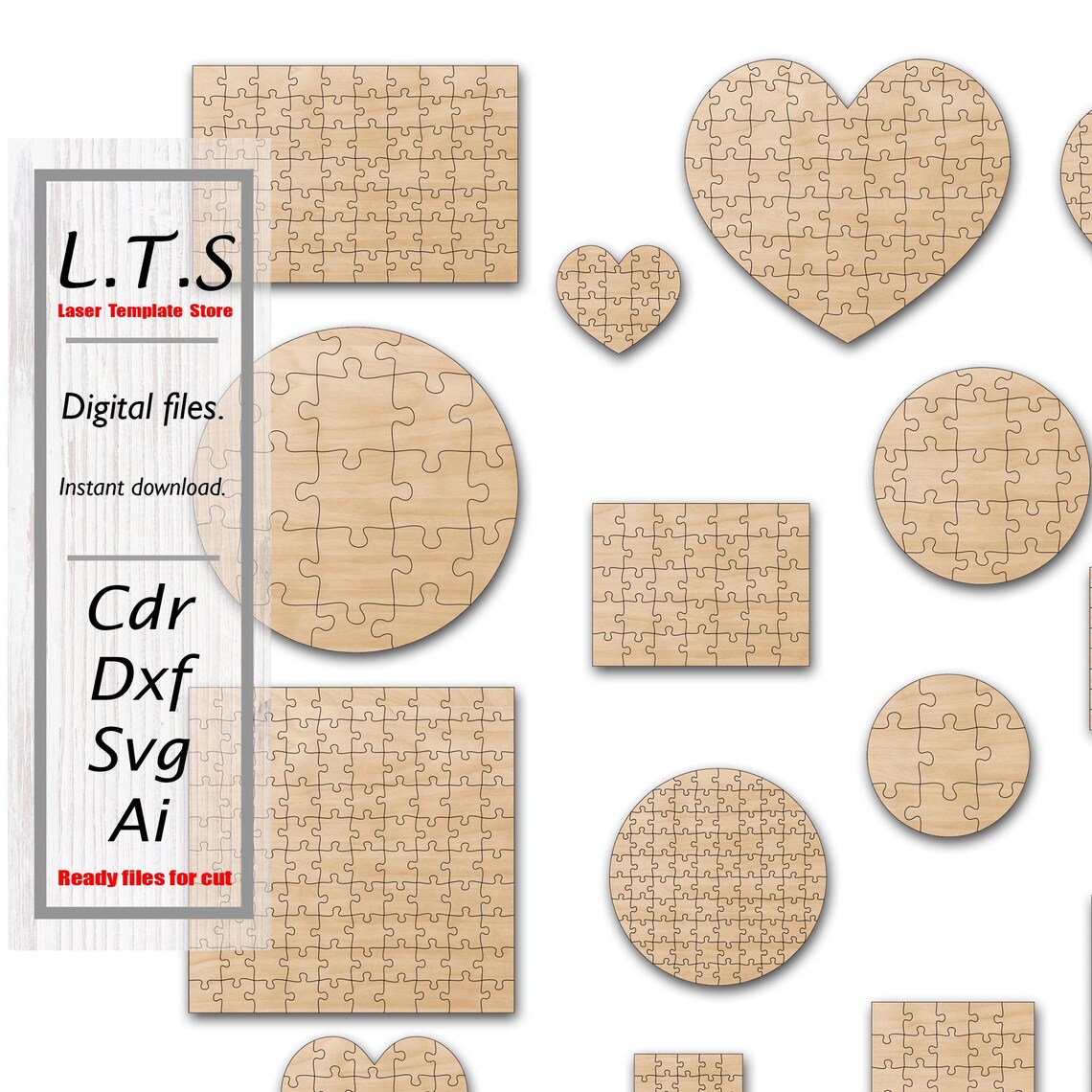 Laser Cut Puzzle Templates: 24 Jigsaw Designs (SVG, DXF, Ai, CDR Files ...
