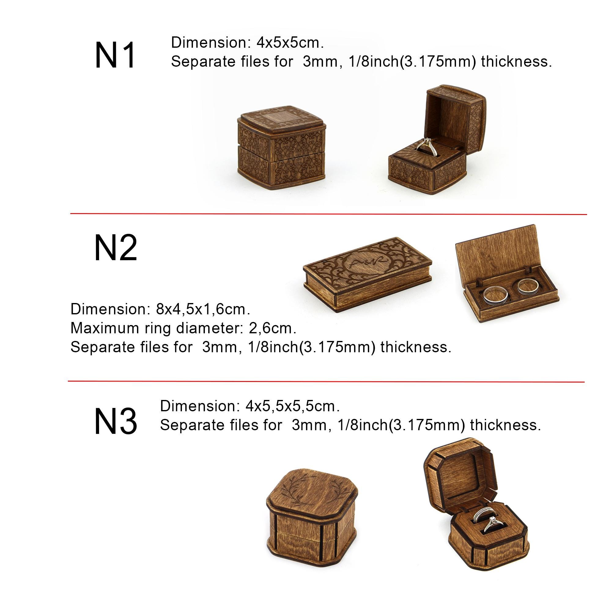 Laser Cut Ring Box Templates, Wooden Jewelry Box, 3 Models (digital ...