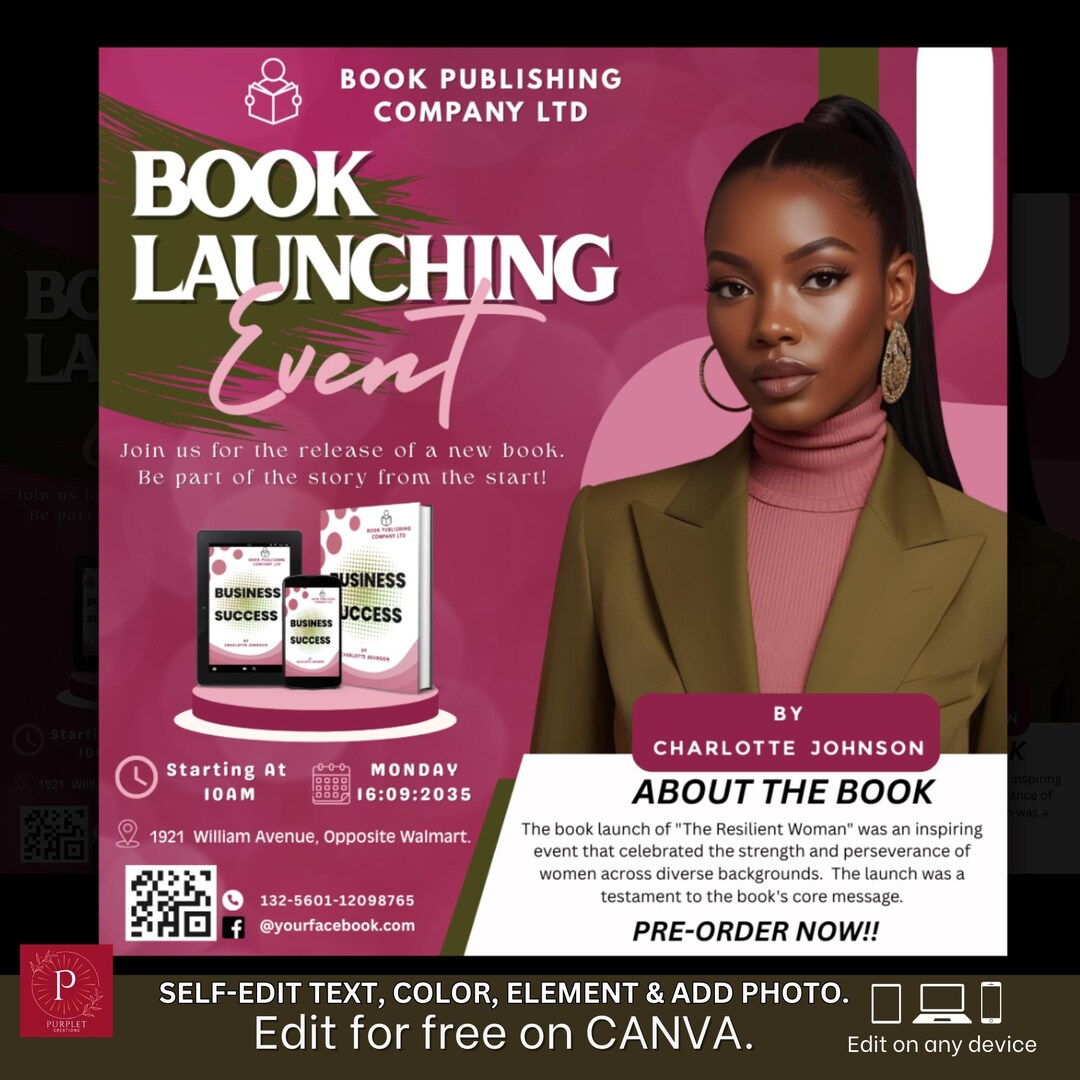 Elegant Book Launch Flyer: Book Launch Announcement, Female Author New ...