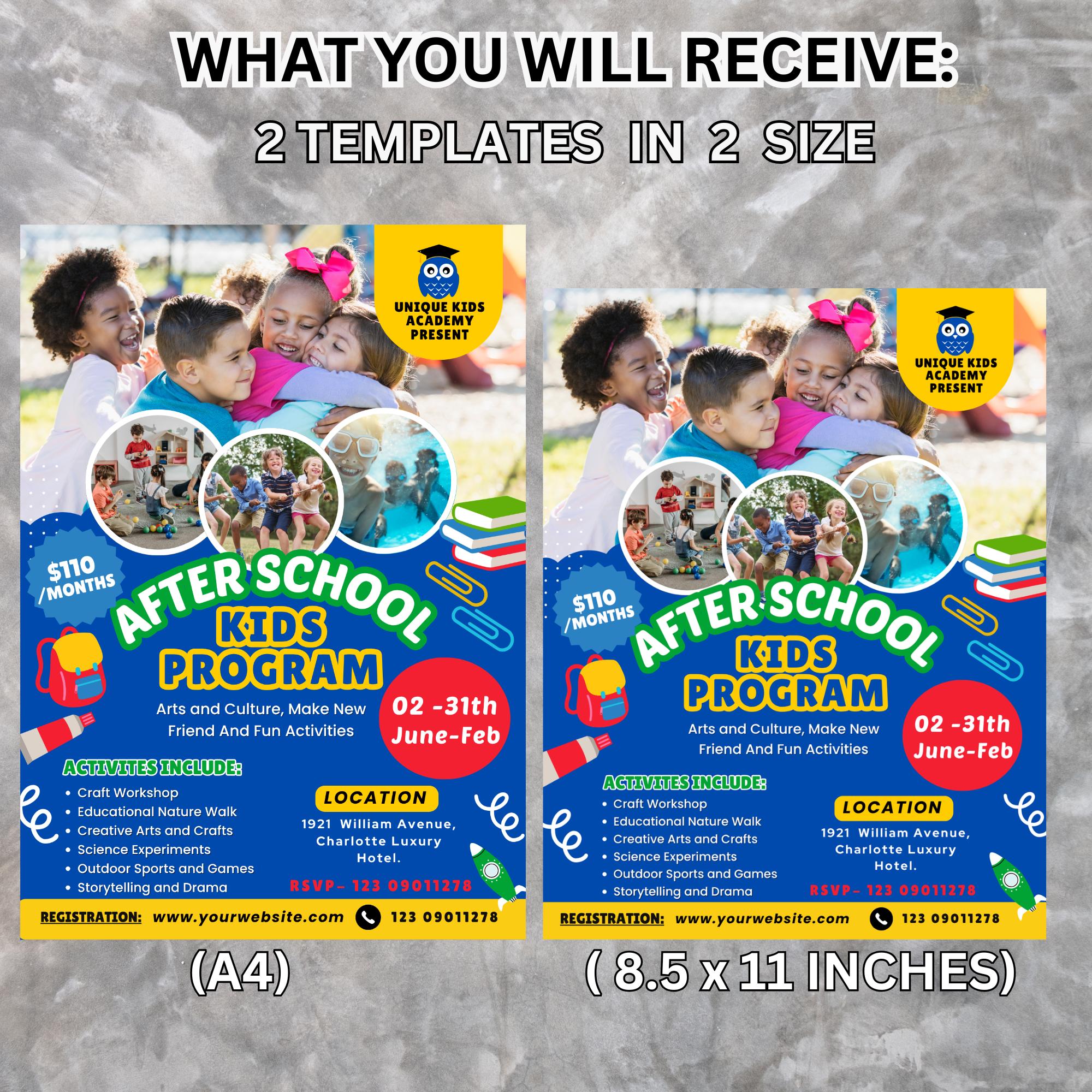 Editable After School Kids Program Flyer: Canva Template (8.5x11 & A4 ...