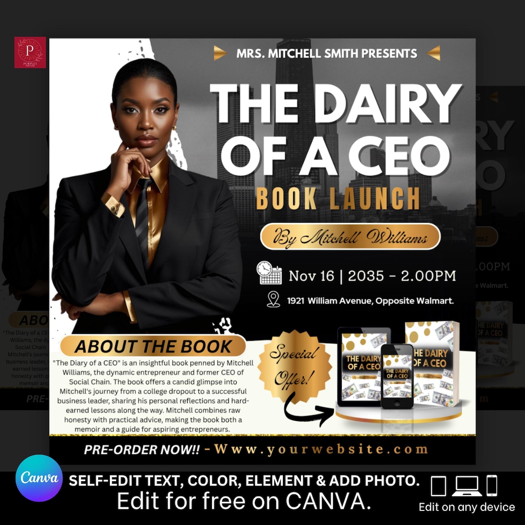 Elegant Book Launch Flyer: Book Launch Announcement, Author New Book ...