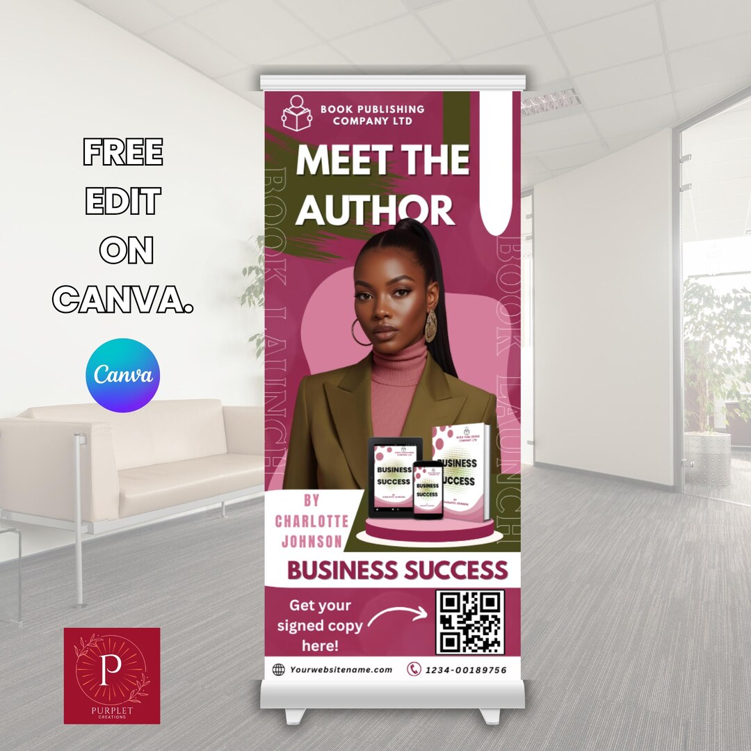 Author Book Launch Retractable Banner, Editable Rollup Banner, Event ...