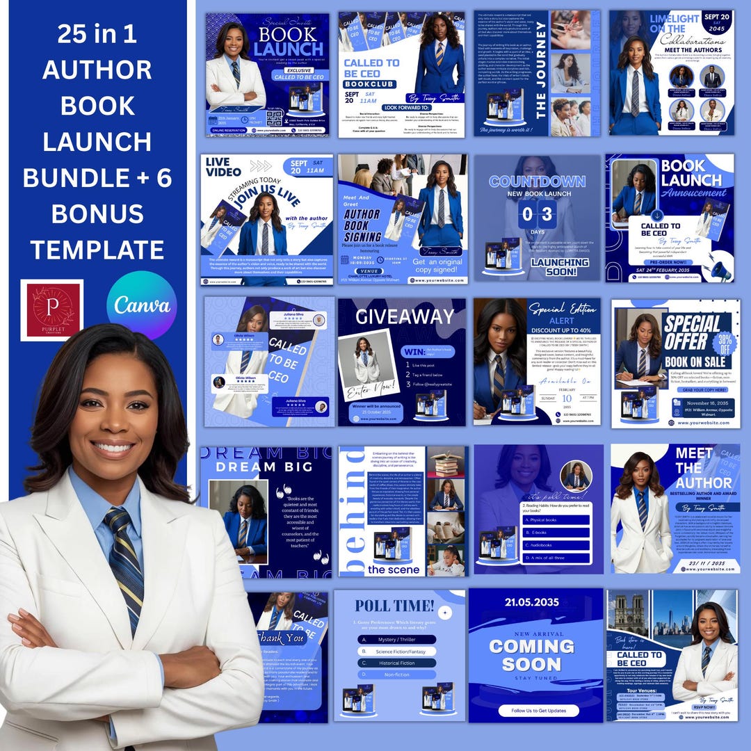 25-in-1 Female Authors Launch Bundle Templates, Book Announcement Flyer ...