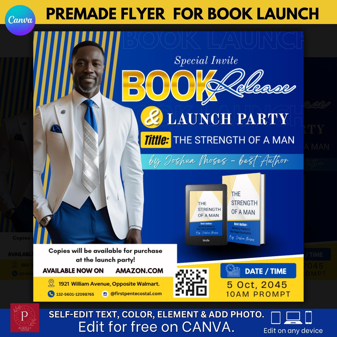 Male Author Book Launch Flyer: Book Launch Announcement, New Book ...