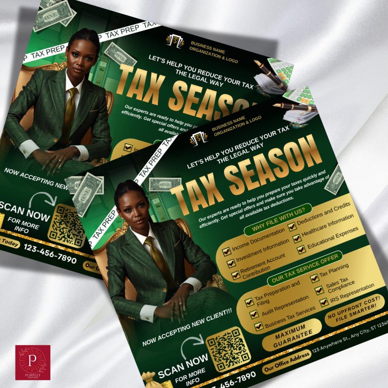 Flyer editável para a época de impostos, modelo Green & Gold Tax Expert ...