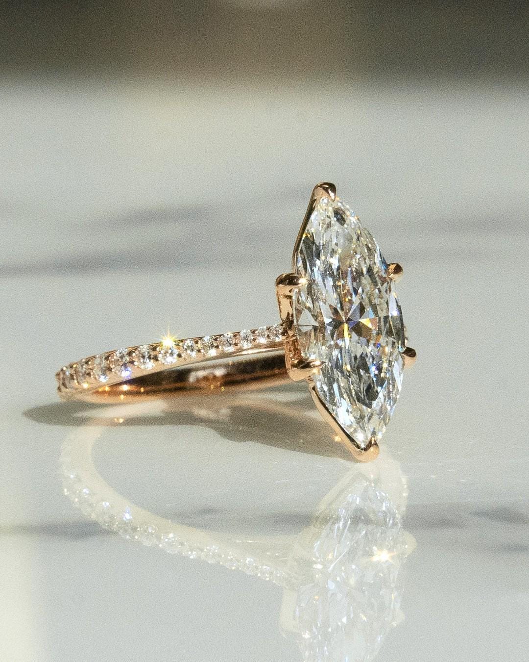 4 CT Marquise Cut Moissanite Engagement Ring, 14K Solid Gold, 6 Prong ...
