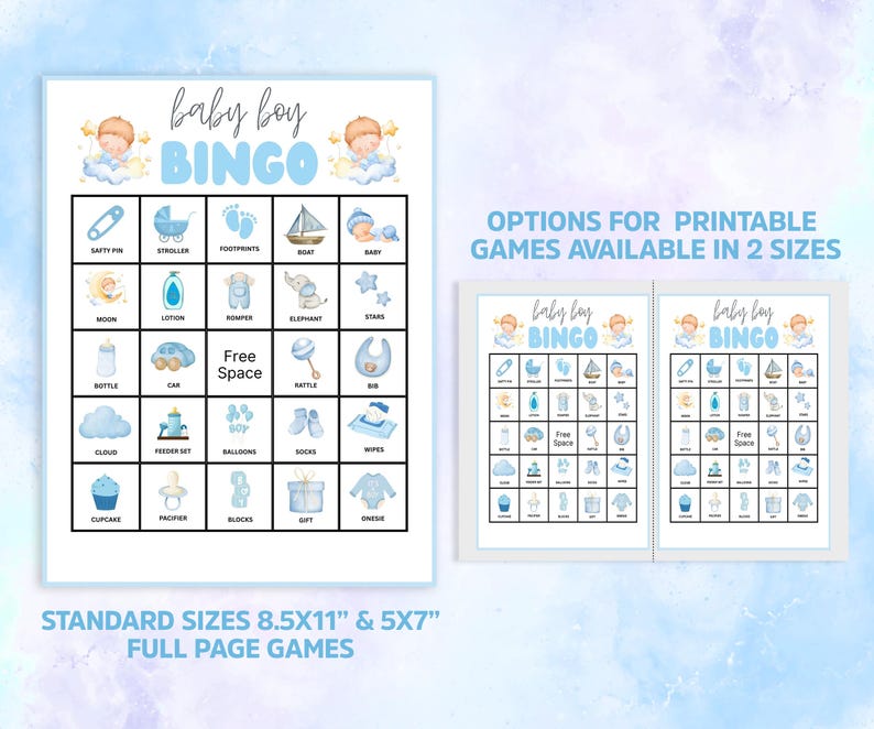 Baby Boy Shower Bingo Cards, Baby Shower Bingo Game, Fun Baby Shower ...