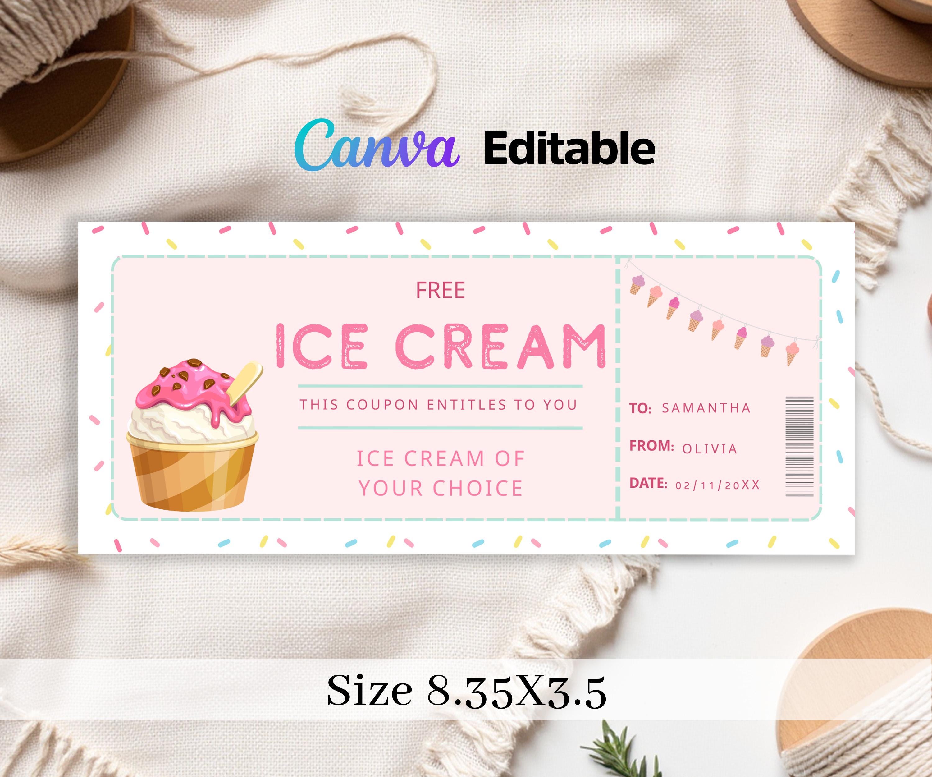 Ice Cream Coupon Printable, Editable Canva Gift Voucher for Kids ...
