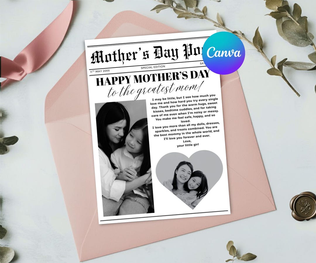 Editable Mother’s Day Newspaper Template, Personalized Mom Poster With ...