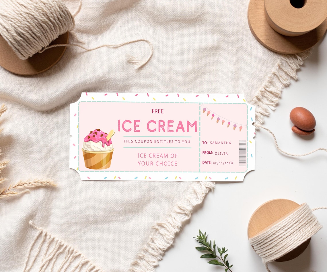 Ice Cream Coupon Printable, Editable Canva Gift Voucher for Kids ...
